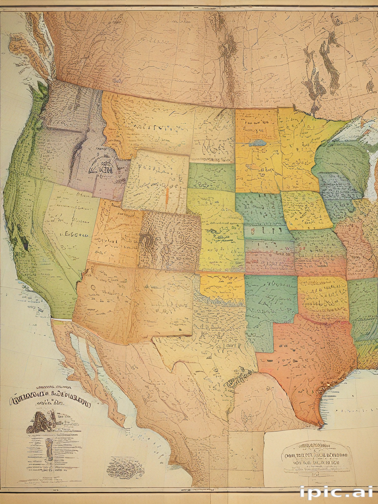 Detailed Historical Map of the United States Showing State Borders and ...