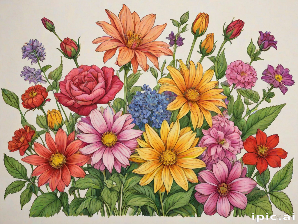A Vibrant Bouquet of Colorful Flowers Blooming in Full Splendor