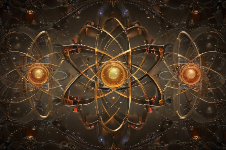 Intricate Patterns of Atomic Structure Surrounded by Golden Energy Waves