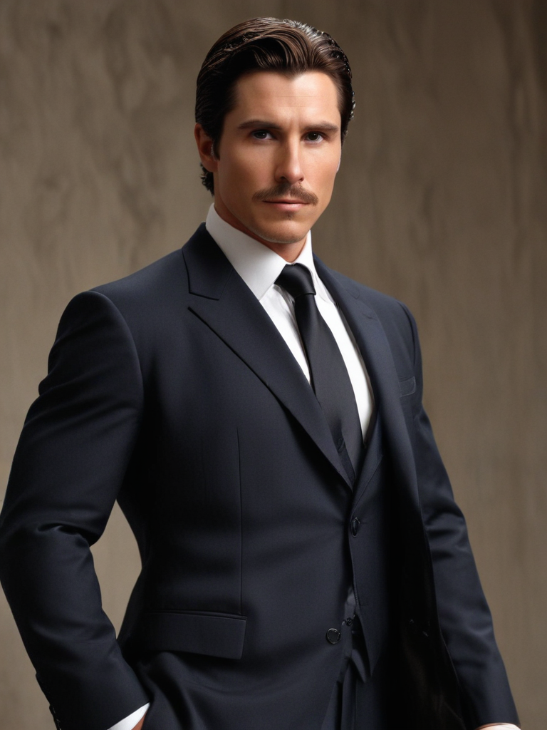Christian Bale as Bruce wayne in tuxedo, muscle, full body