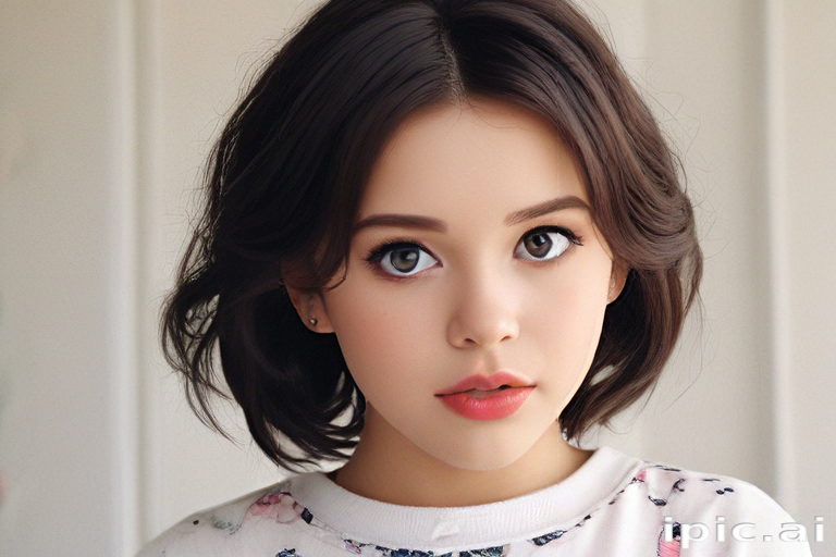 Portrait of a Young Woman with Soft Features and Captivating Eyes