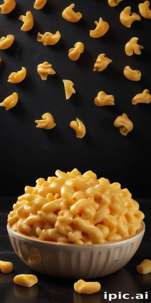 Delicious Macaroni Cheese Piled High with Floating Pasta Shapes Above It