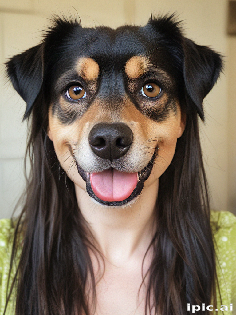 A Unique Portrait Blending Human Features with a Playful Dog's Face.