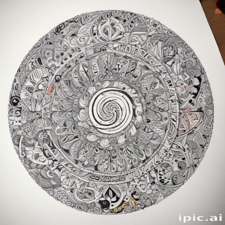 A Complex Circular Mandala Design Featuring Intricate Patterns and Details.