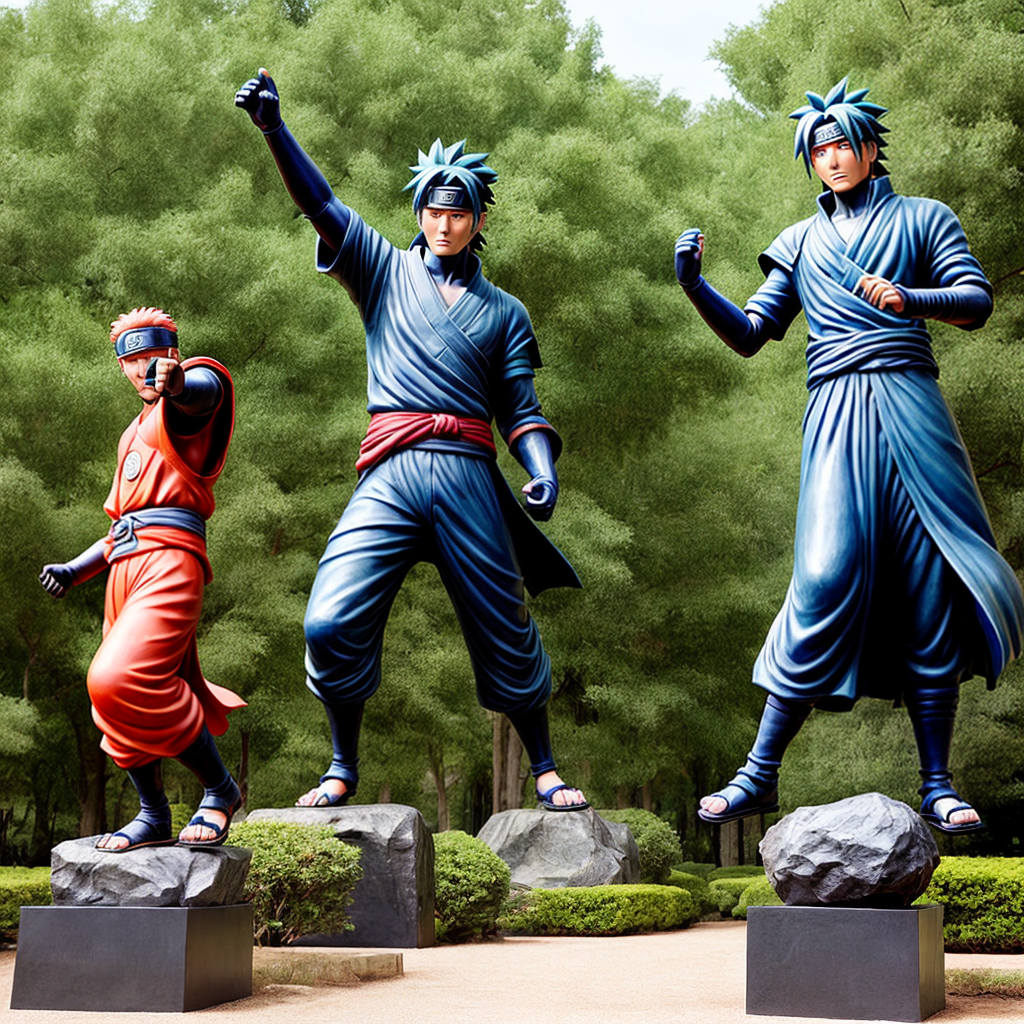 Naruto vs. Sasuke on the statues of Madara and Hashirama