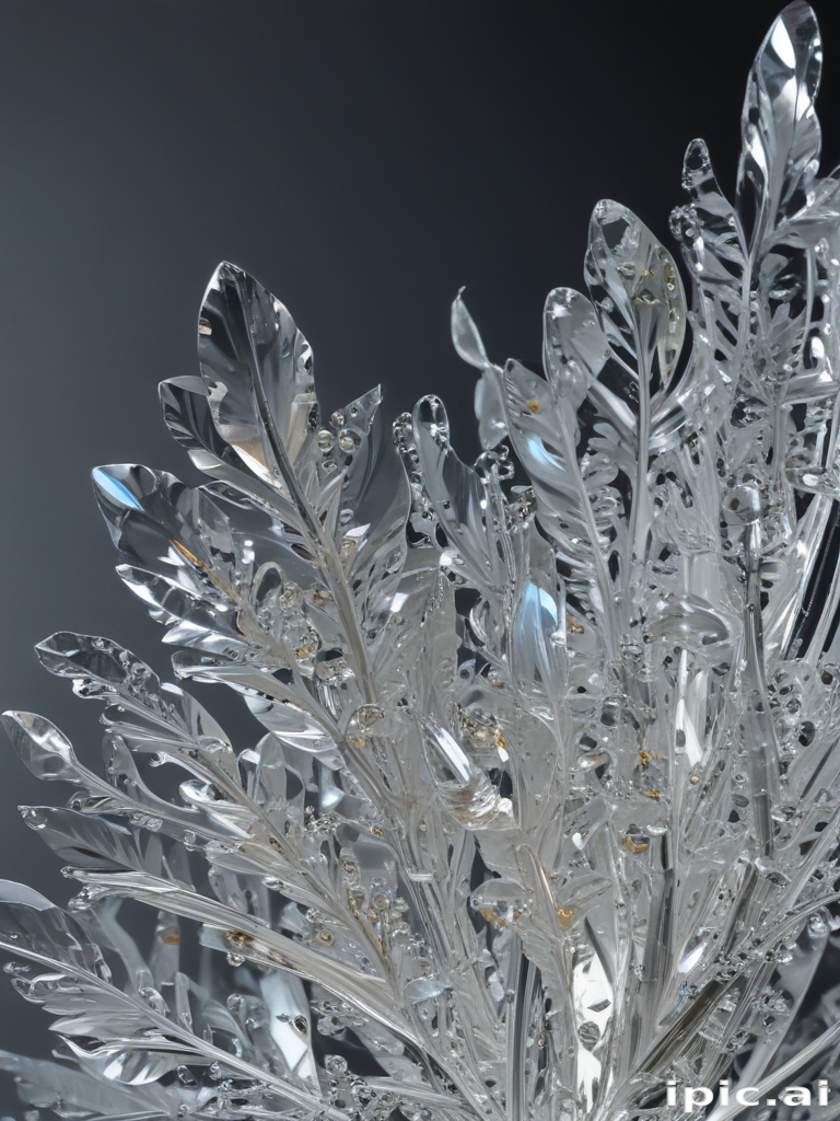Intricate Crystal Leaf Sculpture Capturing Light in a Stunning Display