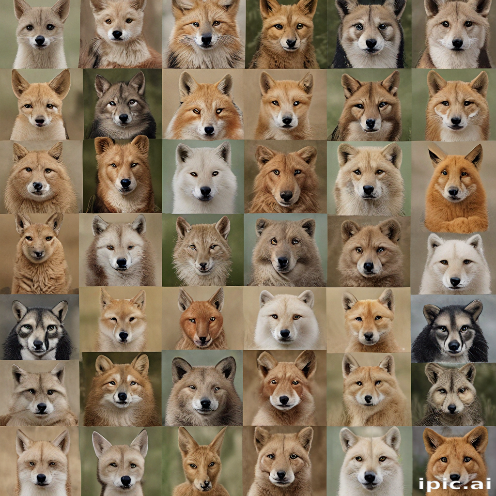 A Diverse Collection of Wolves and Foxes in Various Expressions and Poses.