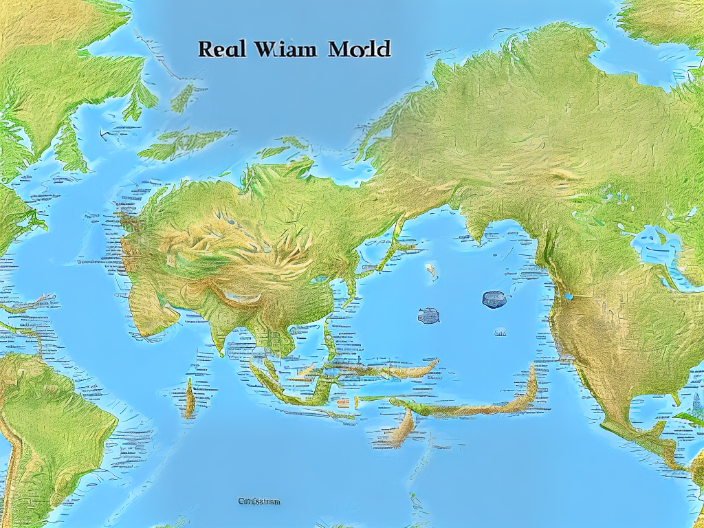 Real world map, 2D, cartoon style, high quality, high detail