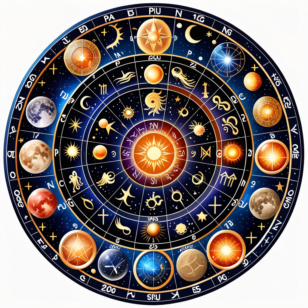 An Intricate Astrological Wheel Featuring Zodiac Signs and Celestial Bodies