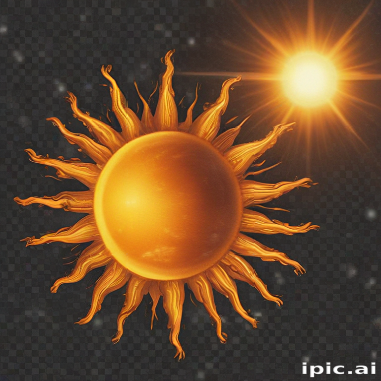 Bright and Radiant Sun with Fiery Rays Against a Dark Background