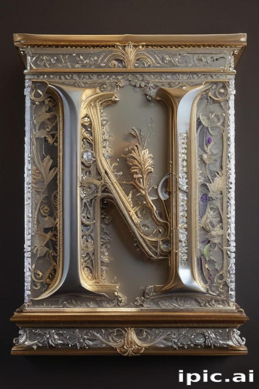 Intricately Designed Letter N with Ornate Floral and Metallic Elements