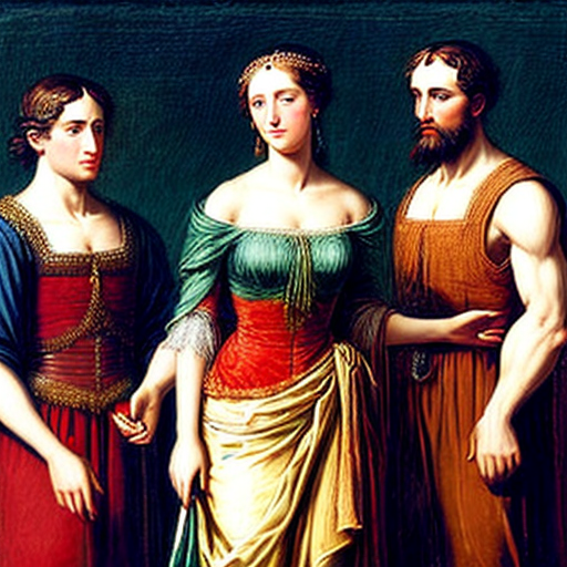 Penelope, wife of Odysseus, surrounded by men