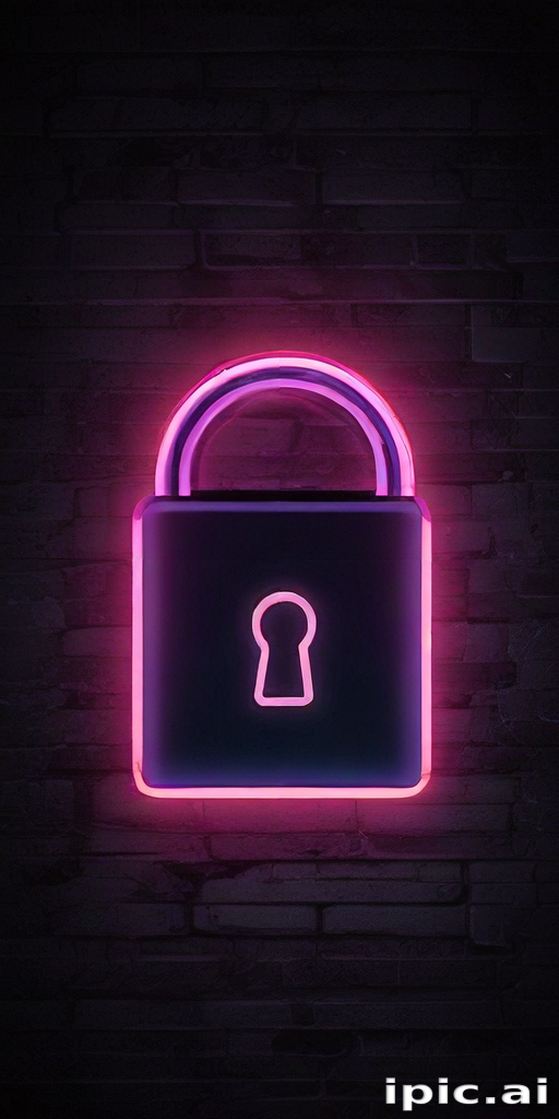 Bright Neon Lock Symbol Against a Dark Brick Wall Background