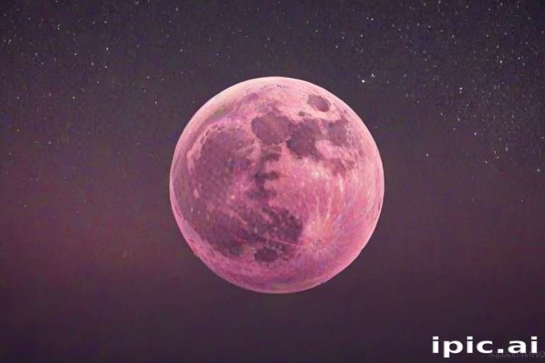 A Vibrant Pink Moon Illuminating the Night Sky with Starry Background.
