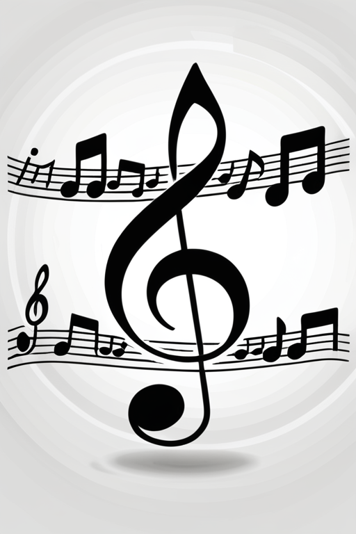 Musical Notes Dancing Around a Treble Clef on a Gray Background