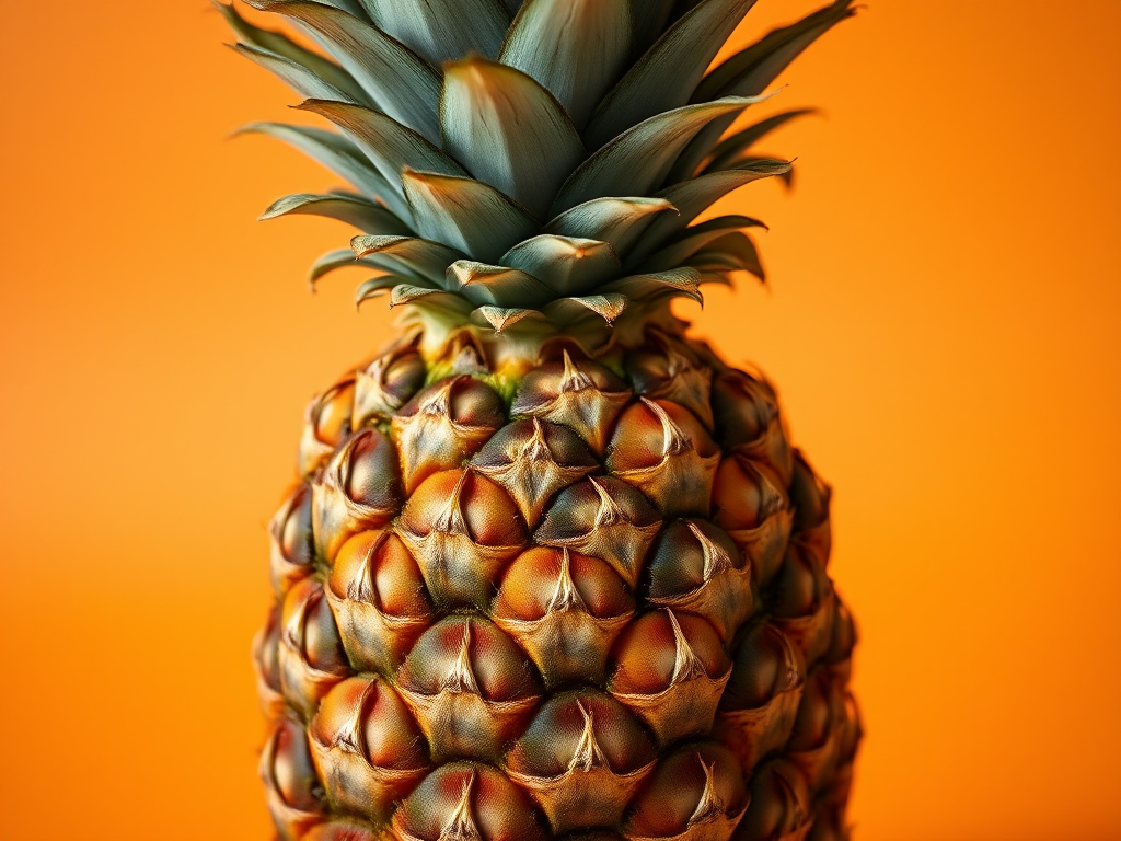 Vibrant Close-Up of a Fresh Pineapple Against a Bold Orange Background