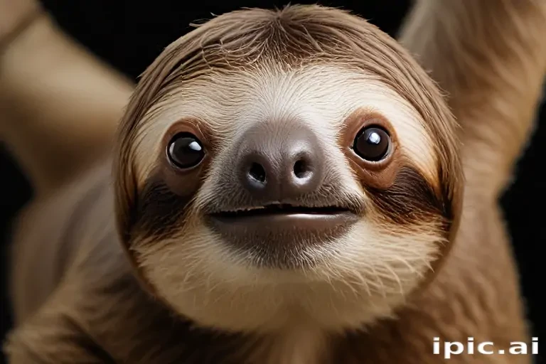 A Charming Sloth with an Adorable Expression Hanging from a Tree.