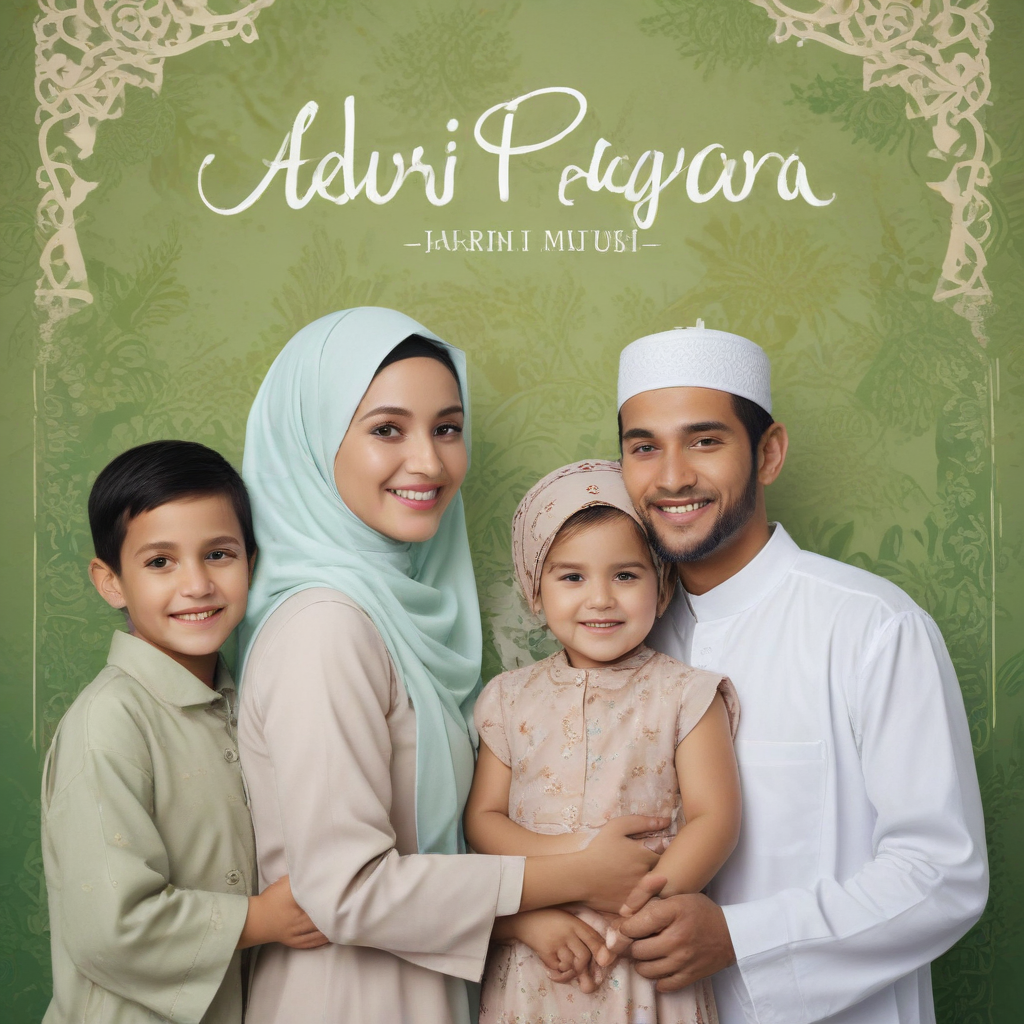 Hari Raya poster with happy muslim family