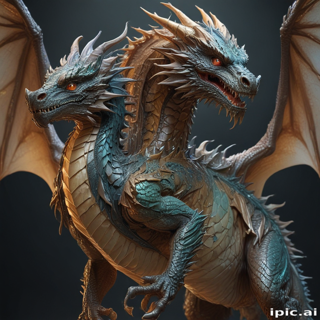 Majestic Two-Headed Dragon with Intricate Scales and Fiery Eyes
