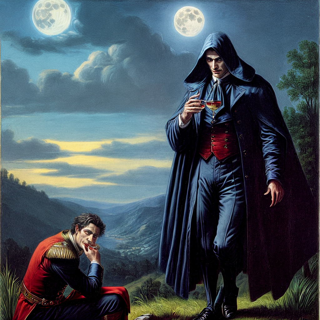 male vampire drinking blood by the full moon