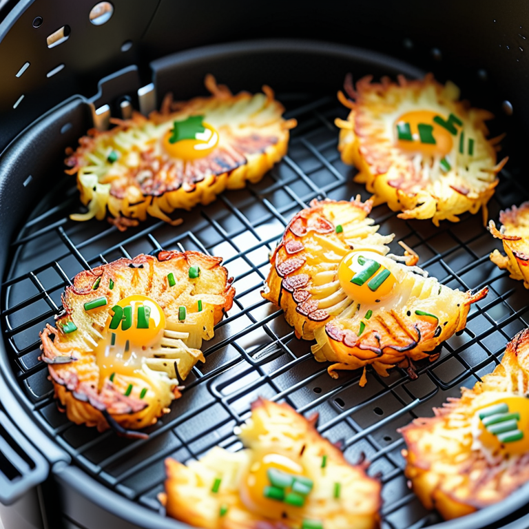 Crispy Air-Fried Potato Rosti Topped with Egg Yolk and Chives Delight.
