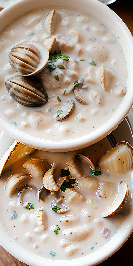 Delicious Creamy Clam Chowder with Fresh Shellfish and Herbs Topped
