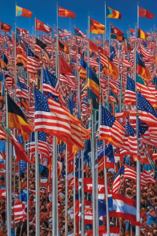 Vibrant Display of Flags from Around the World Against a Blue Sky