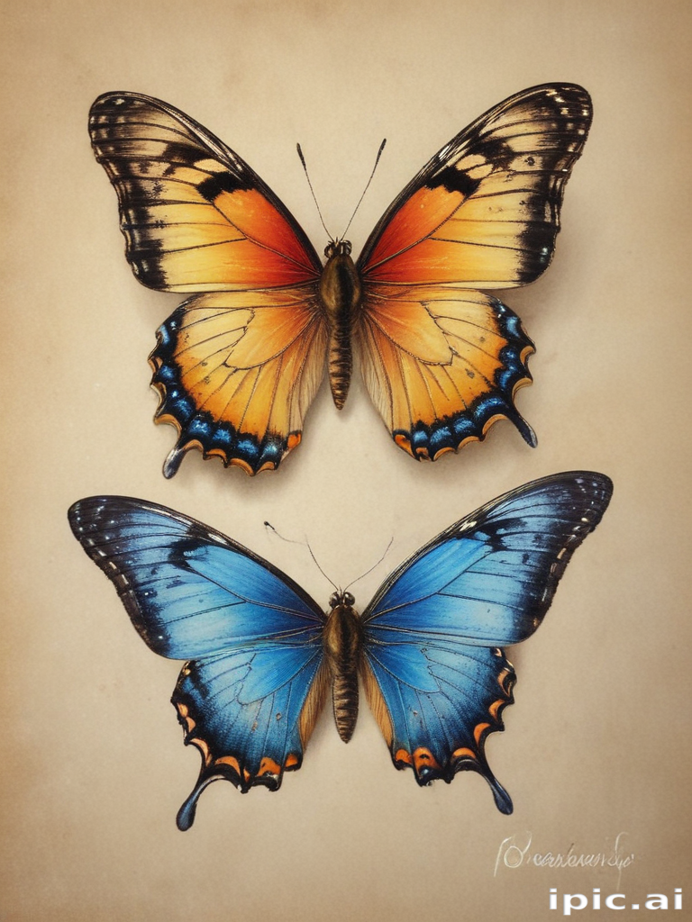 Beautifully Detailed Illustration of Two Stunning Butterflies in ...
