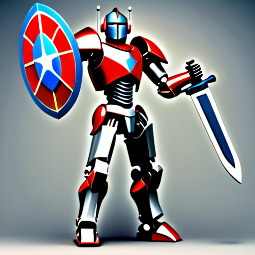 humanoid robot with spartan sword and shield