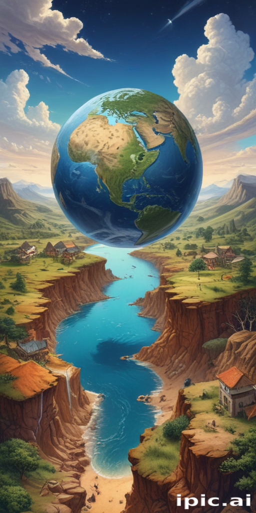 A Stunning Landscape Depicting Earth Suspended Above a Serene River Valley