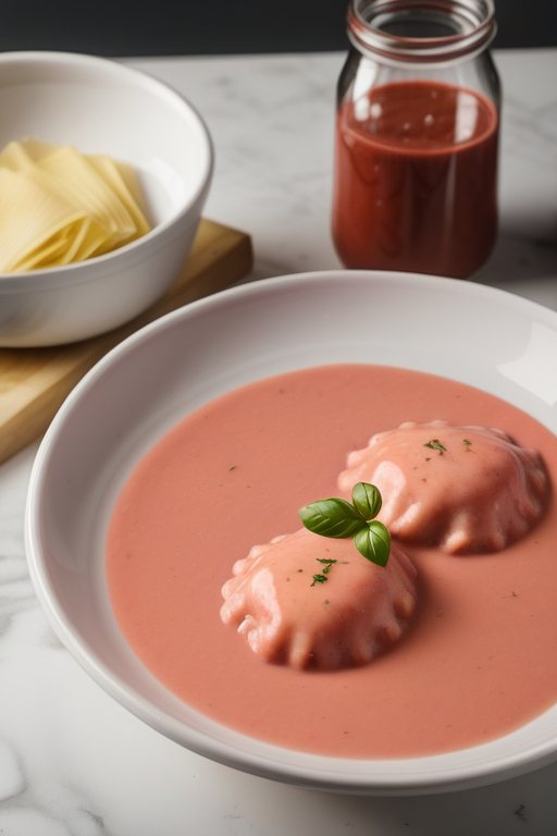 Delicious Ravioli in Creamy Tomato Sauce with Fresh Basil Garnish and ...