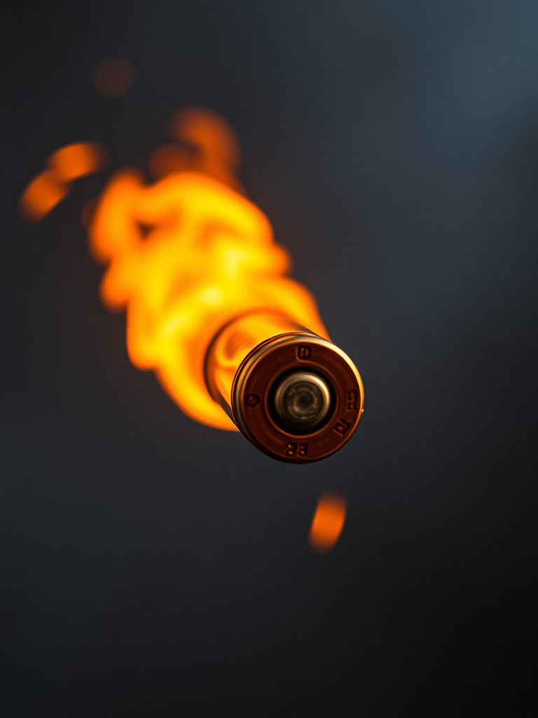 create an animated bullet with flames trailing behind it, dynamic ...
