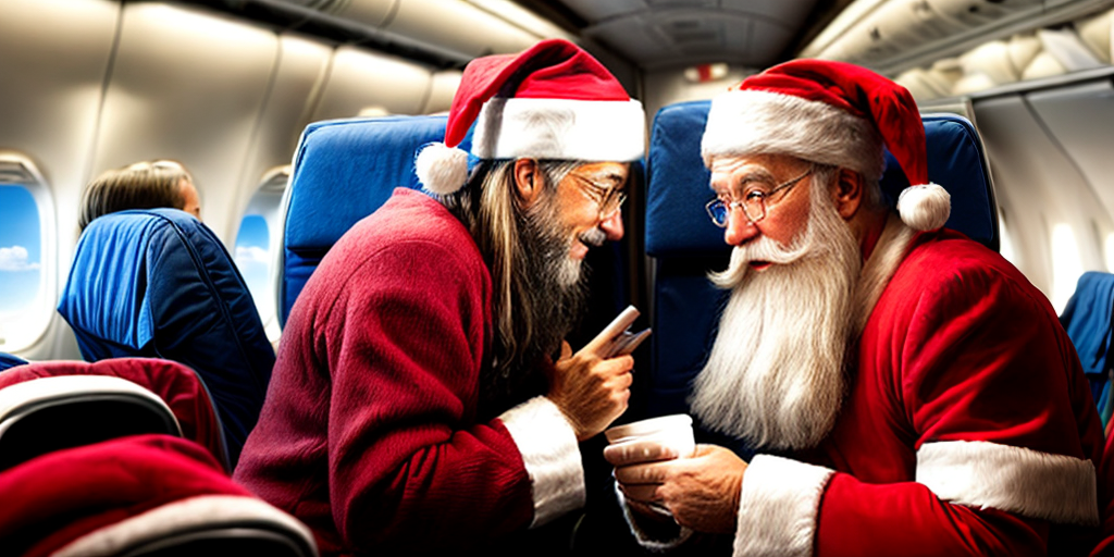 santa claus on an airplane wing