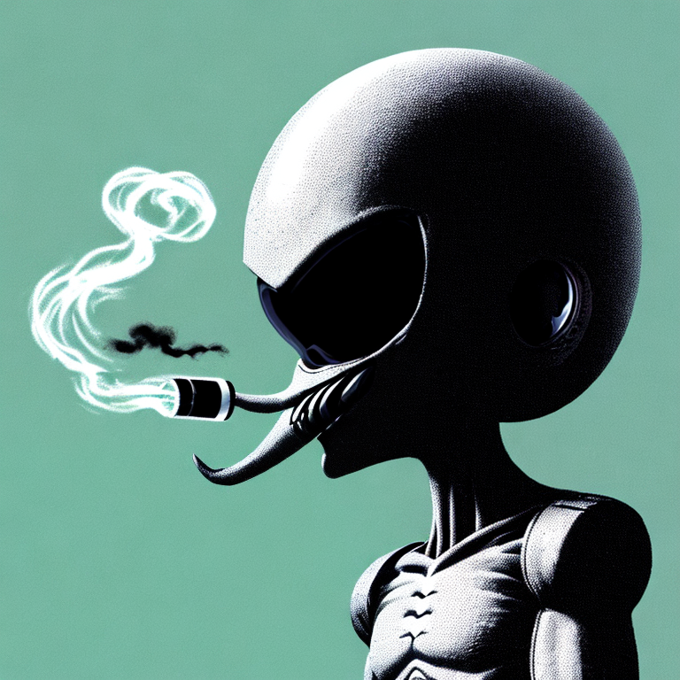 alien with a cigarette in his mouth and showing the middle finger with ...