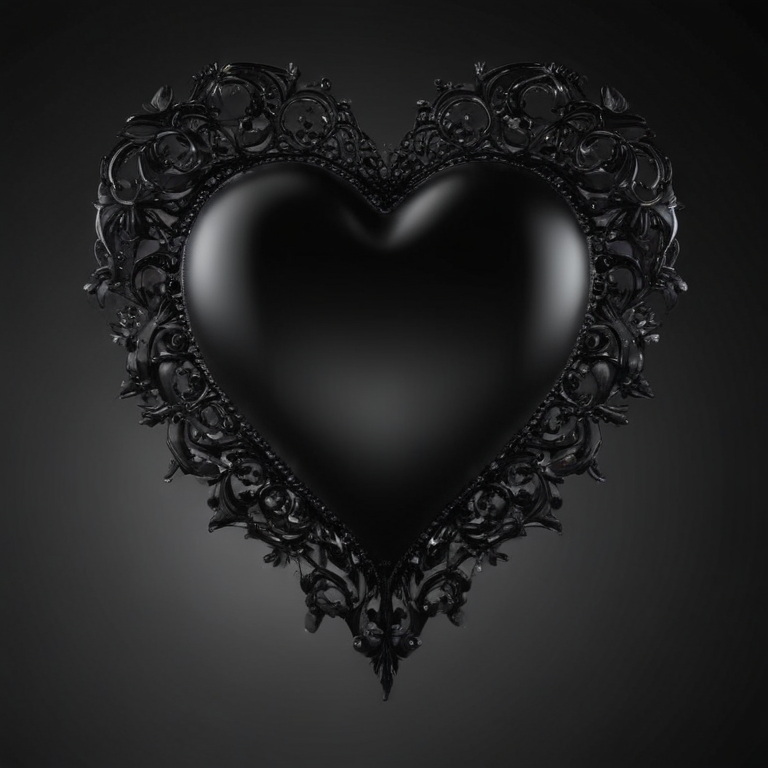 Elegant Black Heart with Intricate Floral Patterns Against a Dark ...