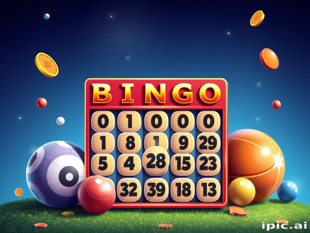 Exciting Bingo Night with Colorful Balls and a Vibrant Game Board