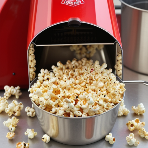 Freshly Popped Popcorn Overflowing from a Vintage Red Popcorn Machine