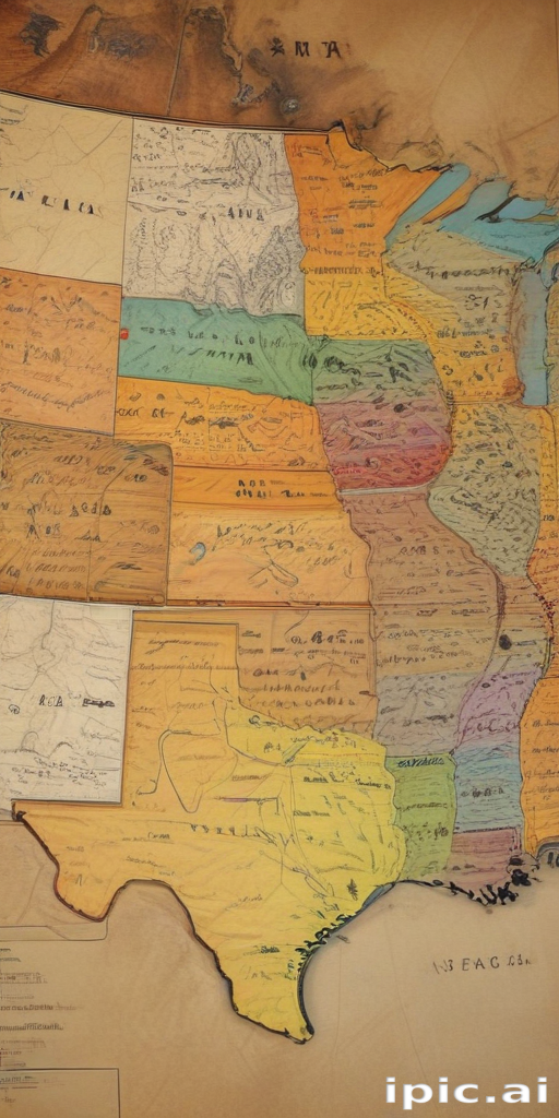 Historical Map of Texas and Surrounding States with Detailed ...