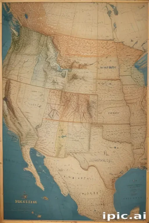 Antique Map of the Western United States with Detailed Geographic Features