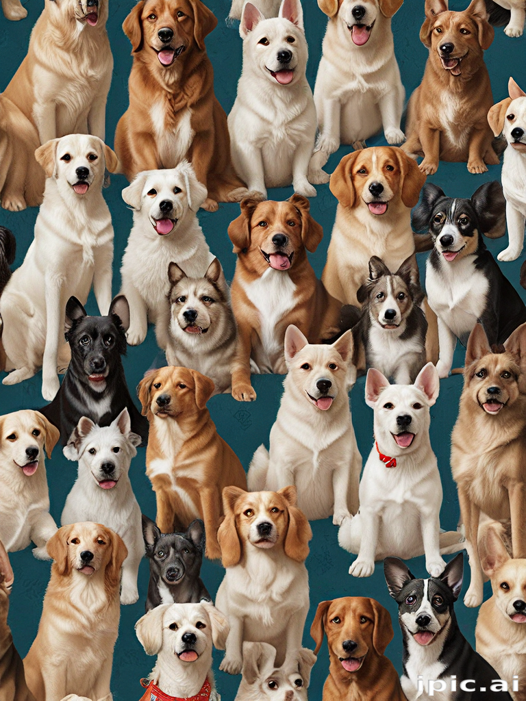 A Colorful Collection of Adorable Dogs Posing in Various Breeds and Colors.