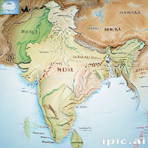 Topographical Map of India Showing Geographic Features and Elevation Levels