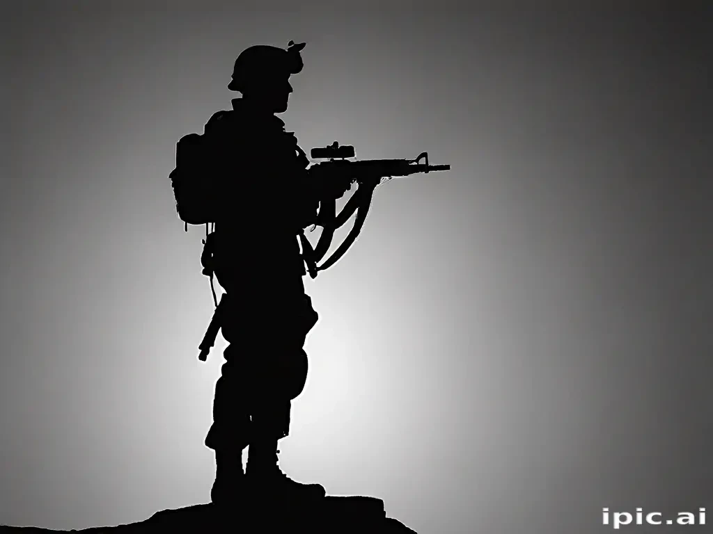Silhouette of a Soldier Standing Guard Against a Bright Background