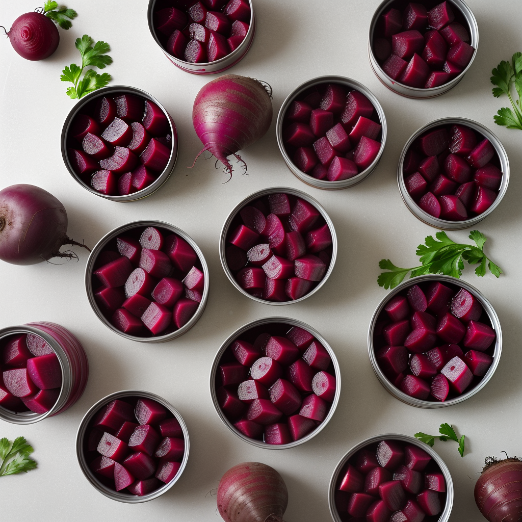 Colorful Arrangement of Chopped Beets in Silver Cans with Fresh Parsley