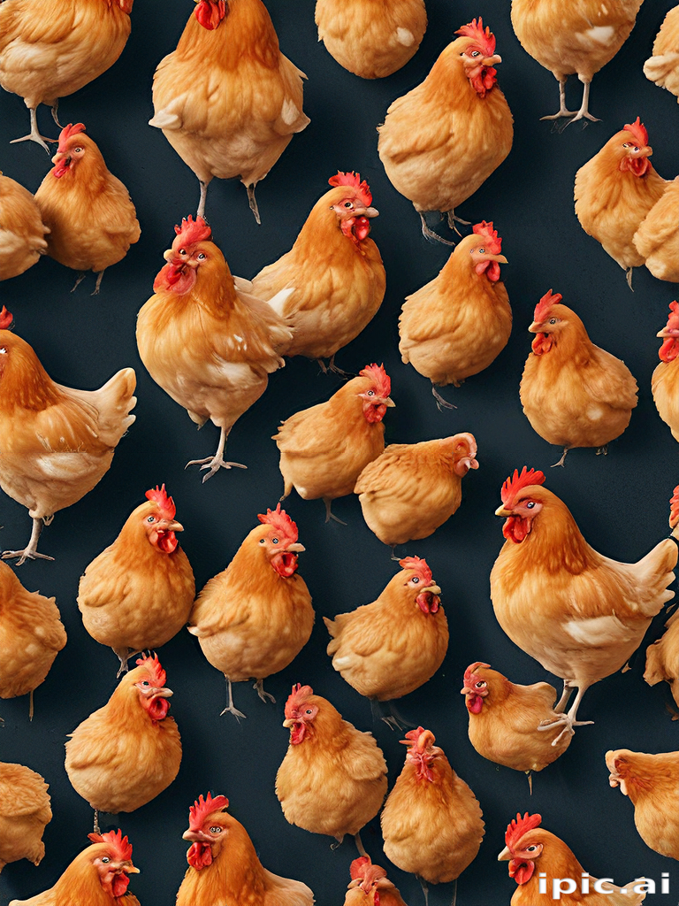 A Colorful Collection of Playful Chickens on a Dark Background.