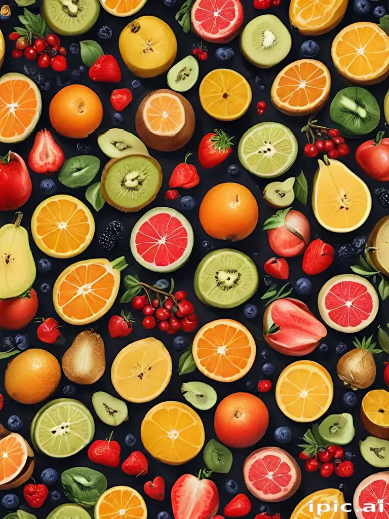 A Vibrant Medley of Fresh Fruits Arranged in an Aesthetic Pattern