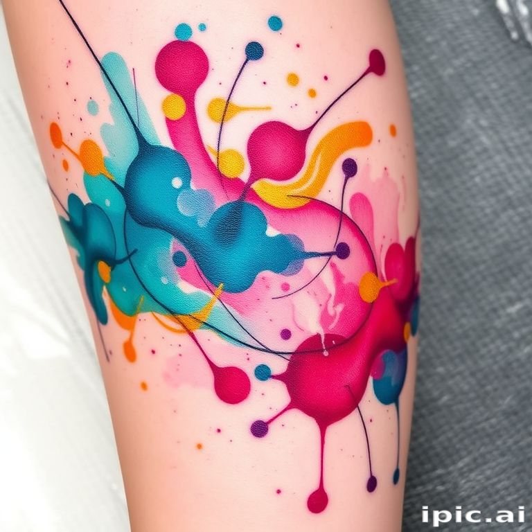 Vibrant Abstract Watercolor Tattoo Design with Colorful Splashes and Swirls