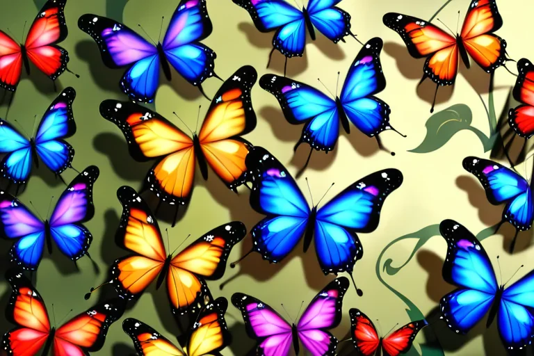 A Vibrant Display of Colorful Butterflies Dancing Amongst Lush Greenery.