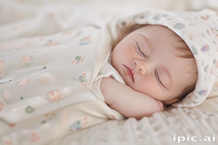 Adorable Baby Soundly Sleeping in Cozy Floral Blanket and Hood