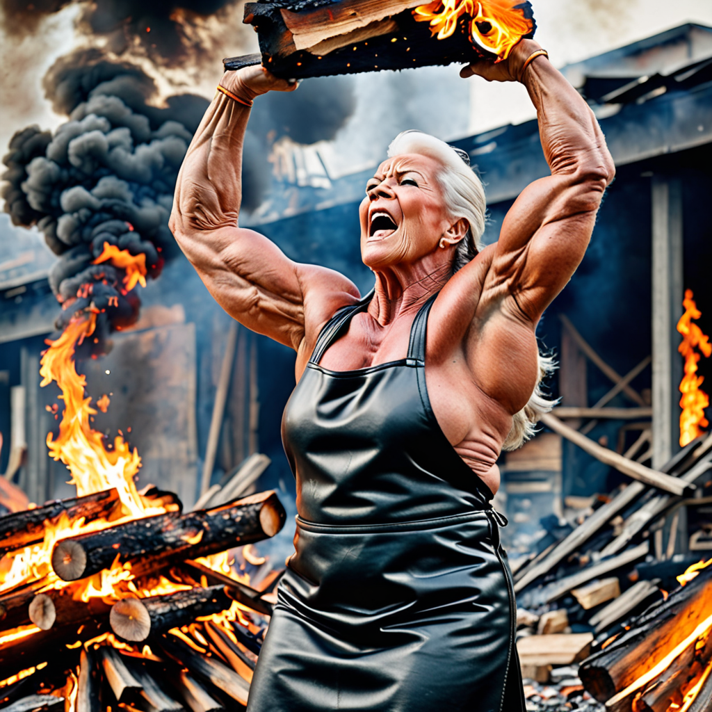 A very strong muscular elderly female very overweight bodybuilder in a ...