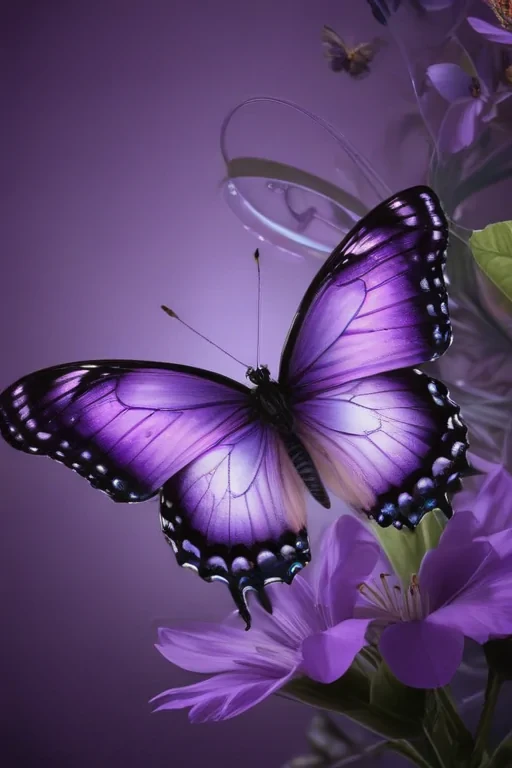 A Majestic Purple Butterfly Resting Gracefully Among Vibrant Purple Flowers